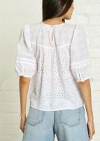 China Casual 3/4 Sleeve Ladies Lace Tops Cotton Eyelet Embroidered for sale