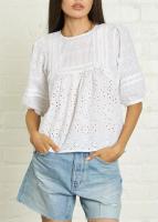 China Casual 3/4 Sleeve Ladies Lace Tops Cotton Eyelet Embroidered for sale