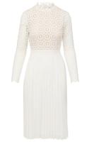 China White Cut Out Ladies Lace Dresses With Lantern Sleeves 100% Polyester for sale