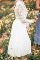 China White Cut Out Ladies Lace Dresses With Lantern Sleeves 100% Polyester for sale