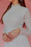 China White Cut Out Ladies Lace Dresses With Lantern Sleeves 100% Polyester for sale