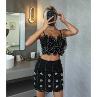 China Effortlessly Flirty: Ruffled Backless Tube Top and Mini Skirt ruffled backless tube top paired with a flirty mini skirt for sale