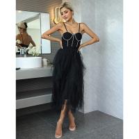 China Black Strapless Layered Tulle Sexy Party Dress Unleash Inner Glamour With Solid Spaghetti Straps Dress for sale