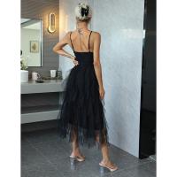 China Black Strapless Layered Tulle Sexy Party Dress Unleash Inner Glamour With Solid Spaghetti Straps Dress for sale