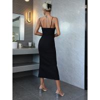 China Allure And Elegance Areto Lace Up Thigh Slit Midi Dress Classic Black Anti Pilling for sale