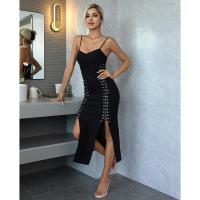 China Allure And Elegance Areto Lace Up Thigh Slit Midi Dress Classic Black Anti Pilling for sale