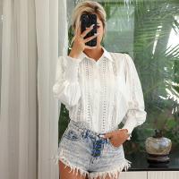 China Lantern Sleeved High Neck Flared Blouse Chic Black High Waisted Lace Tops With Stand Collar For Women for sale