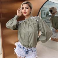 China Chic Versatile Elevate Style Collar Detail Shirt Blouse Chic Black High Waisted Lace Tops With Stand Collar For Women for sale
