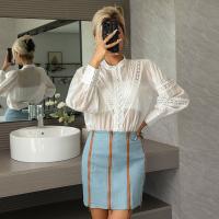 China Timeless Charm Embrace Captivating Style With Our Enchanting Blouse High Waisted Lace Tops With Stand Collar For Women for sale