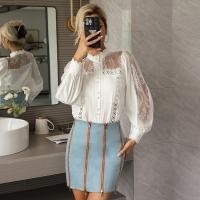 China Timeless Charm Embrace Captivating Style With Our Enchanting Blouse High Waisted Lace Tops With Stand Collar For Women for sale