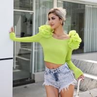China Women'S Handmade Lace Blouse Elegant Timeless Style Lime Crepe Oversized Shoulder Pad Long Sleeve Bodysuit for sale