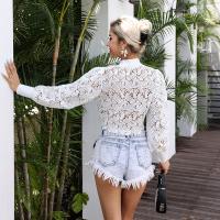 China Long Sleeved High Neck Flared Blouse Chic White High Waisted Lace Tops With Stand Collar For Women for sale