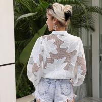 China Lantern Sleeve High Neck Flared Blouse Chic Black High Waisted Lace Tops With Stand Collar For Women for sale