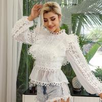China Timeless Charm Embrace Captivating Style With Our Enchanting Blouse High Waisted Lace Tops With Stand Collar For Women for sale