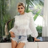 China Timeless Charm Embrace Captivating Style With Our Enchanting Blouse High Waisted Lace Tops With Stand Collar For Women for sale
