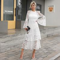 China High Neck Ladies Lace Dresses Balloon Long Sleeve Lace Up Dress With Elastic Cuffs for sale
