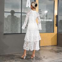China High Neck Ladies Lace Dresses Balloon Long Sleeve Lace Up Dress With Elastic Cuffs for sale