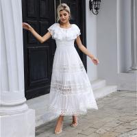 China High Neck Ladies Lace Dresses Balloon Long Sleeve Lace Up Dress With Elastic Cuffs for sale