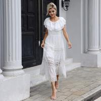 China High Neck Ladies Lace Dresses Balloon Long Sleeve Lace Up Dress With Elastic Cuffs for sale