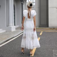 China High Neck Ladies Lace Dresses Balloon Long Sleeve Lace Up Dress With Elastic Cuffs for sale