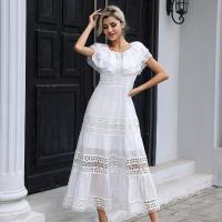 China High Neck Ladies Lace Dresses Balloon Long Sleeve Lace Up Dress With Elastic Cuffs for sale