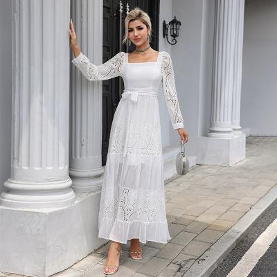 China Embroidered Long Sleeve Lace Maxi Dress Plain Pattern For Wedding for sale
