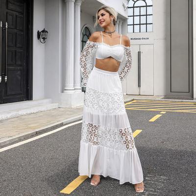 China Balloon Sleeves Ladies Lace Dresses Lace Trim Midi Dress OEM Service for sale