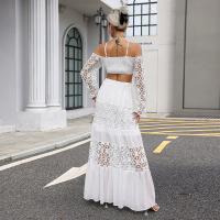 China Balloon Sleeves Ladies Lace Dresses Lace Trim Midi Dress OEM Service for sale