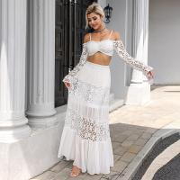 China Balloon Sleeves Ladies Lace Dresses Lace Trim Midi Dress OEM Service for sale