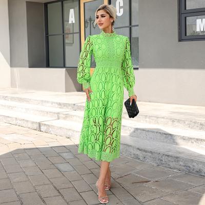 China Crochet Cardigan Tie Front Kimono Cover Up Long Sleeve Sheer Boho Gypsy Circle Crochet Lace Trim Maxi Green Midi Dress for sale