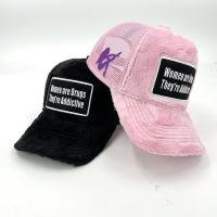 China Embroidered Mesh Fluffy Velvet 5 Panel Trucker Hat Custom Snapback Cap for sale