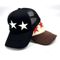 China PU Leather Stars Mesh Trucker Caps Patches Foam Polyester Embroidered High Crown 5 Panels for sale
