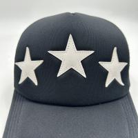 China PU Leather Stars Mesh Trucker Caps Patches Foam Polyester Embroidered High Crown 5 Panels for sale