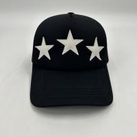 China PU Leather Stars Mesh Trucker Caps Patches Foam Polyester Embroidered High Crown 5 Panels for sale