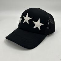 China PU Leather Stars Mesh Trucker Caps Patches Foam Polyester Embroidered High Crown 5 Panels for sale