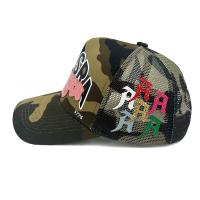 China 5 Panel Camo Custom Embroidery Trucker Hats Mesh Leather Silk Cotton Patch Screen Printing for sale