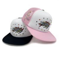 China Two Tone Foam Mesh Trucker Caps Fashion Rhinestones Custom Metal Button Snapback for sale