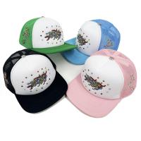 China Two Tone Foam Mesh Trucker Caps Fashion Rhinestones Custom Metal Button Snapback for sale