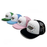 China Two Tone Foam Mesh Trucker Caps Fashion Rhinestones Custom Metal Button Snapback for sale