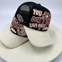 China Printed Foam Mesh 5 Panel Trucker Cap Puff Printing Snapback Structured Cap for sale