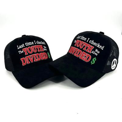 China Suede 3D Embroidery 5 Panel Trucker Cap Snapback Cap Breathable Cap Snapback for sale