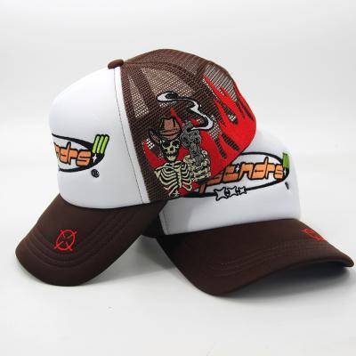 China Embroidered Mesh 5 Panel Trucker Cap Sport Truckers Adult Embroidered Custom for sale