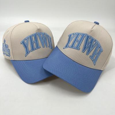 China Custom 5 Panel Caps Curved Brim Structured Baseball Cap Custom Embroidery for sale