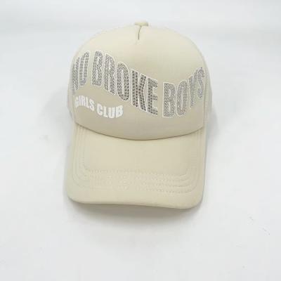 China Rhinestone Mesh 5 Panel Trucker Cap Curved Brim For Sport Snapback Cap for sale