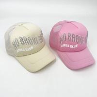 China Rhinestone Mesh 5 Panel Trucker Cap Curved Brim For Sport Snapback Cap for sale