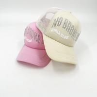 China Rhinestone Mesh 5 Panel Trucker Cap Curved Brim For Sport Snapback Cap for sale