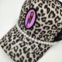 China Leopard Printed With Mesh Foam 5 Panel Trucker Cap Pearls Embroidered Patch 3D Embroidery Cheetah for sale