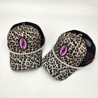 China Leopard Printed With Mesh Foam 5 Panel Trucker Cap Pearls Embroidered Patch 3D Embroidery Cheetah for sale