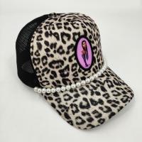 China Leopard Printed With Mesh Foam 5 Panel Trucker Cap Pearls Embroidered Patch 3D Embroidery Cheetah for sale