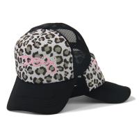 China Curved Brim Foam Mesh 5 Panel Trucker Cap Embroidery Leopard Print Pattern Gorras for sale